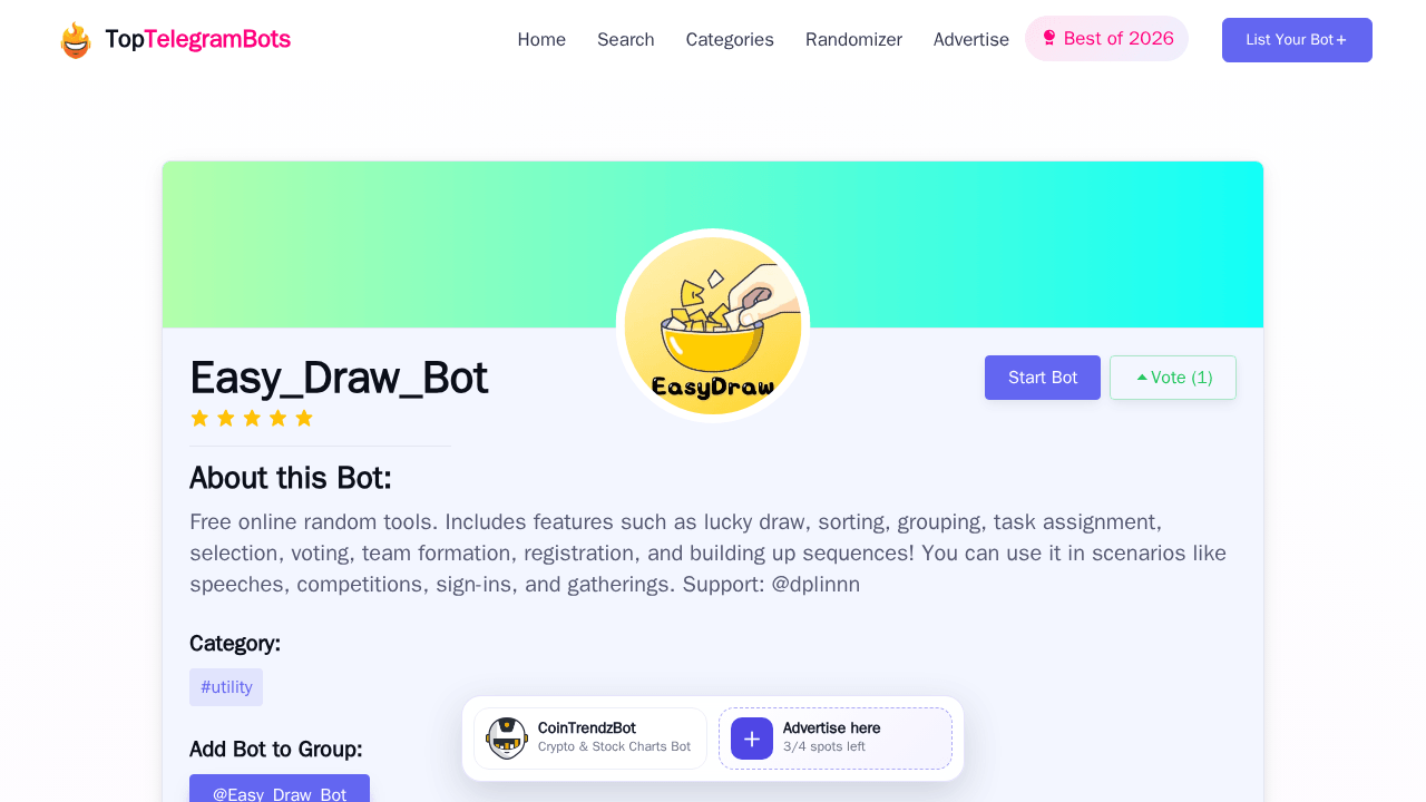 Easy_Draw_Bot Telegram Bot - Reviews, Invite Links & Features! | The ...
