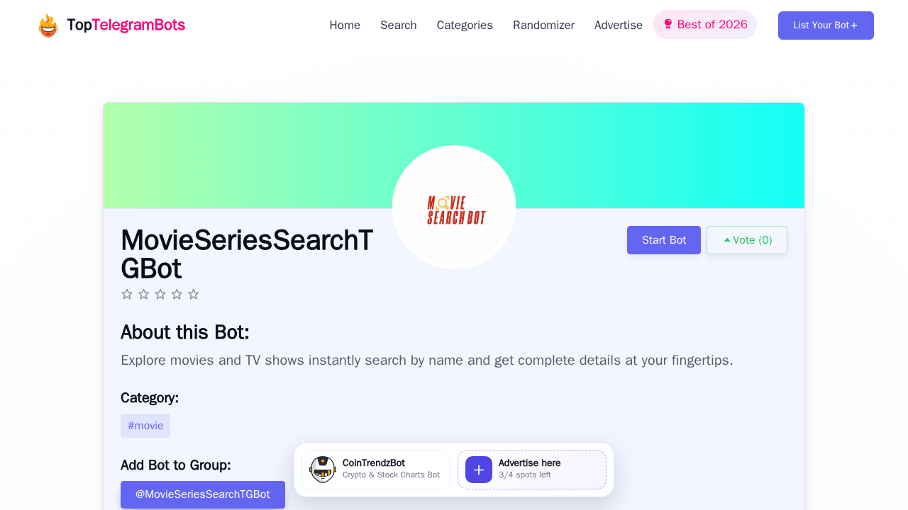 MovieSeriesSearchTGBot Telegram Bot - Reviews, Invite Links & Features ...