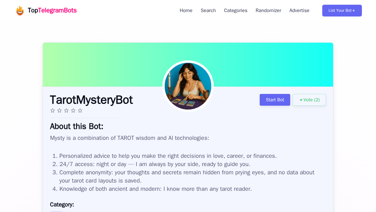 TarotMysteryBot Telegram Bot - Reviews, Invite Links & Features! | The Best Ai Telegram Bots
