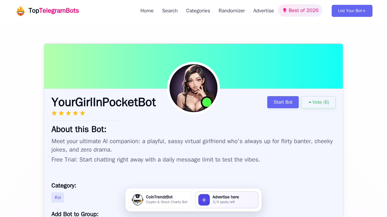 YourGirlInPocketBot Telegram Bot - Reviews, Invite Links & Features ...