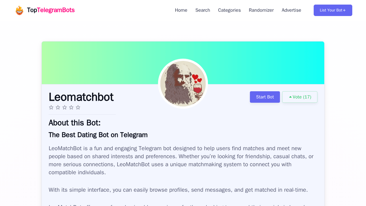 Leomatchbot Telegram Bot - Reviews, Invite Links & Features! | The Best Dating Telegram Bots