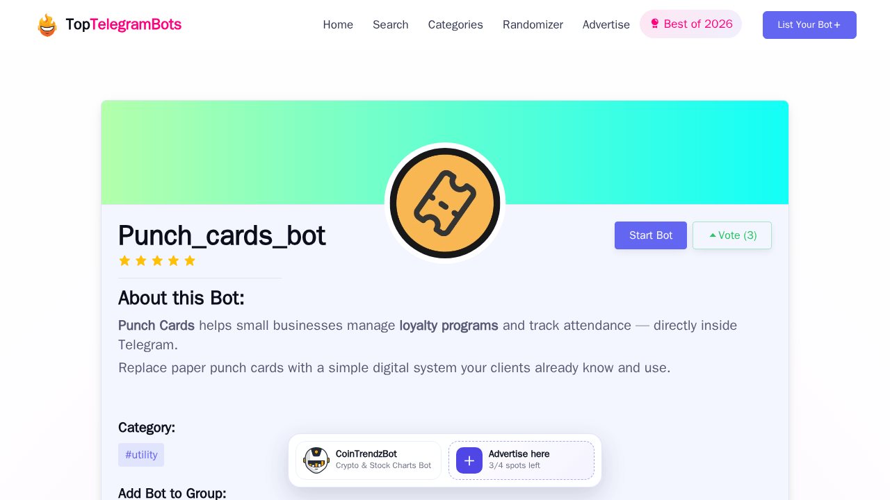 Punch_cards_bot Telegram Bot - Reviews, Invite Links & Features! | The ...